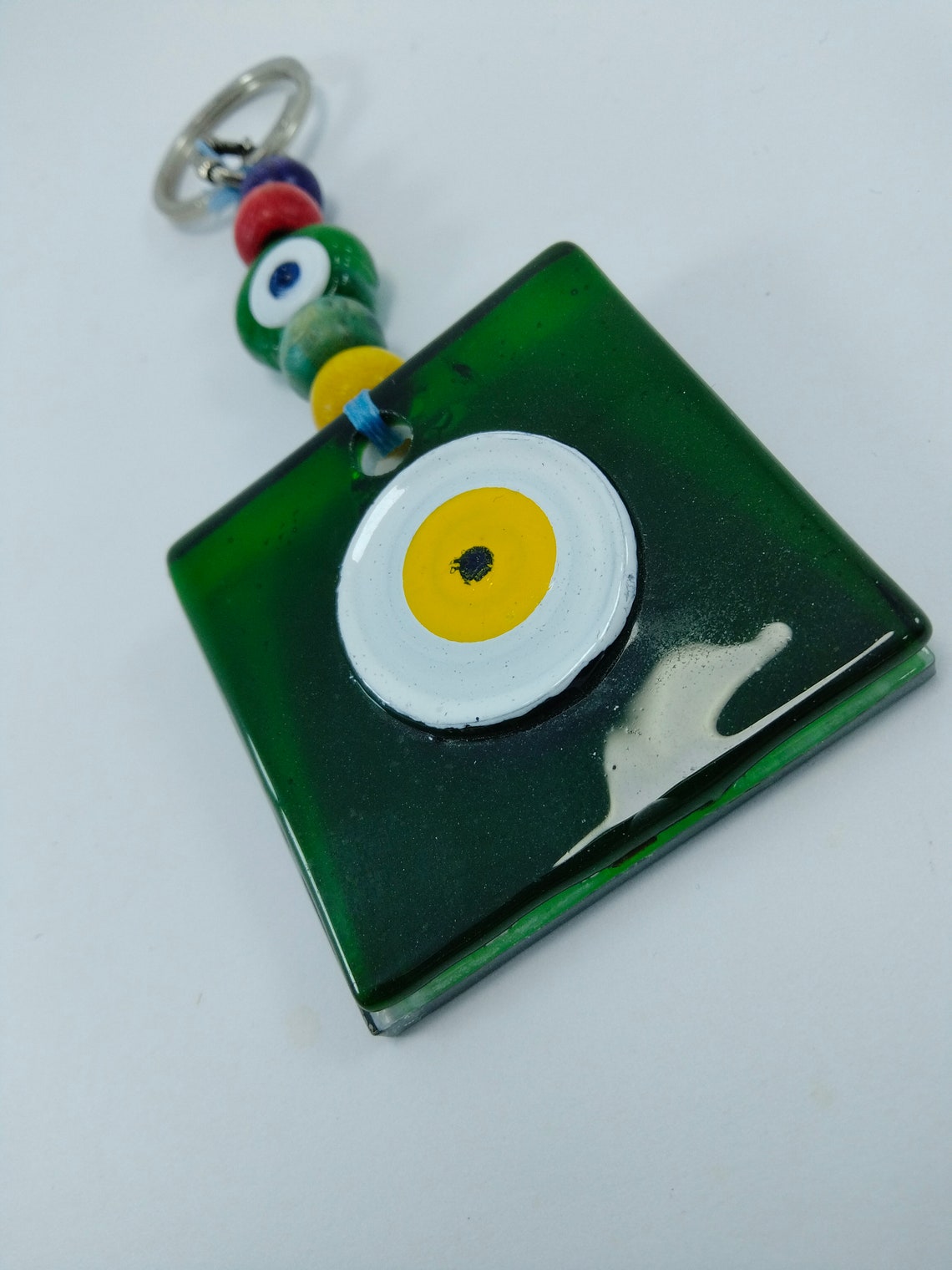 Green Evil Eye Moulded Glass Bead Key Chain, Turkish Handmade Amulet ...