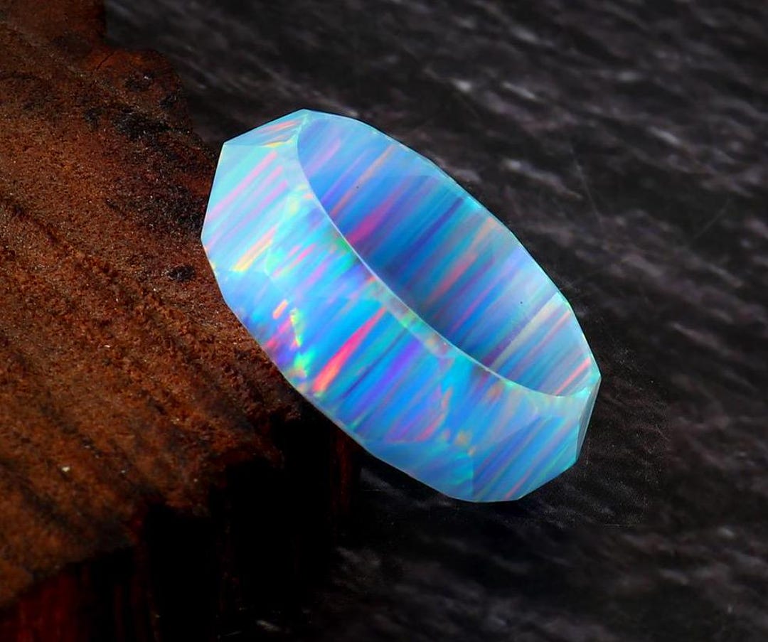 6-MM Solid Pastel Purple Bello Opal Ring With Faceted Obsidian Finish ...