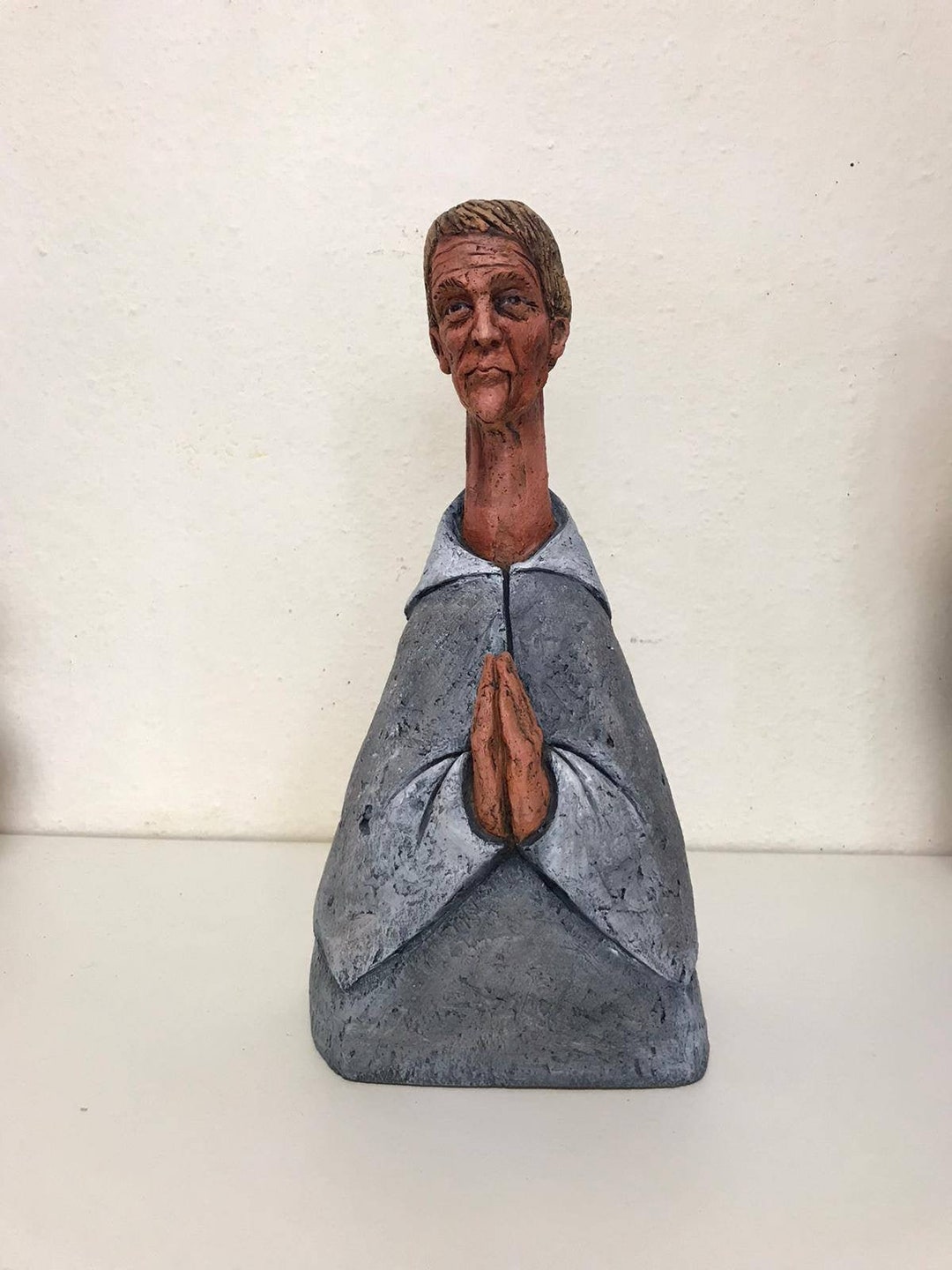 Clay Figure, Handmade Ceramic Sculpture, Praying Priest, Unique ...