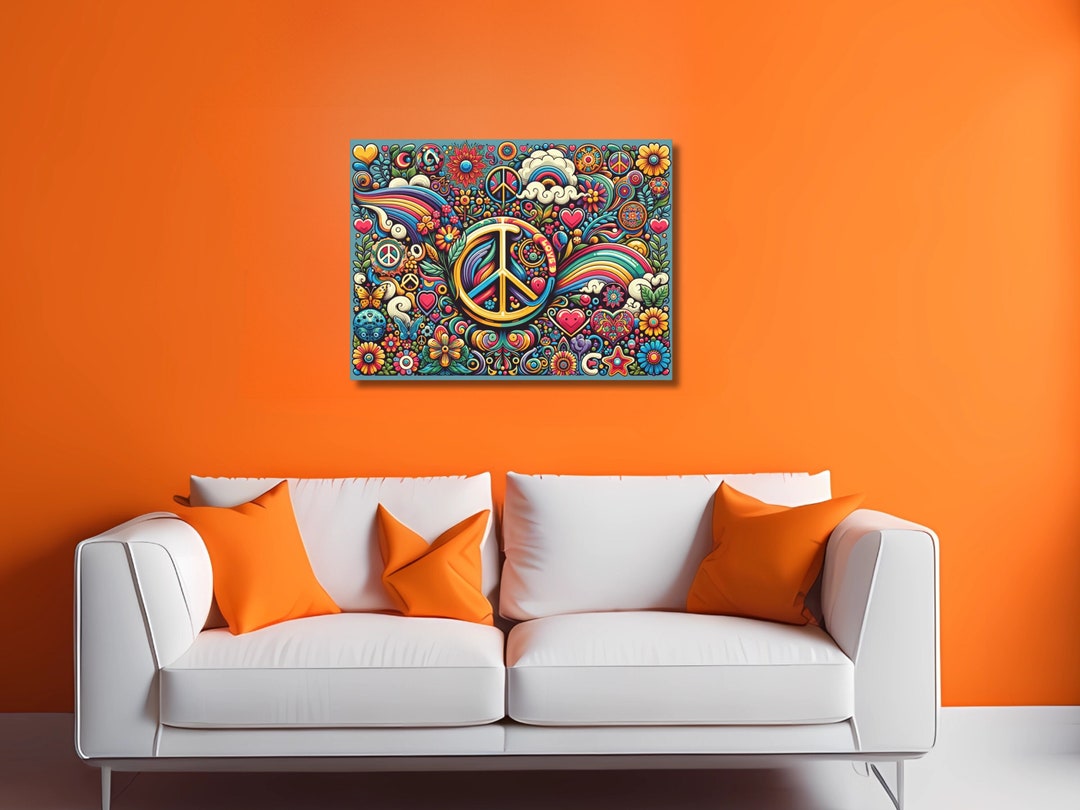 Colorful Peace Sign Retro 60s Wall Art, Love Canvas Print, Psychedelic ...