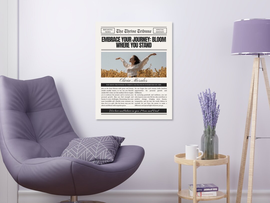 Personalized Newspaper Poster: Bloom Where You Stand, Encouragement ...