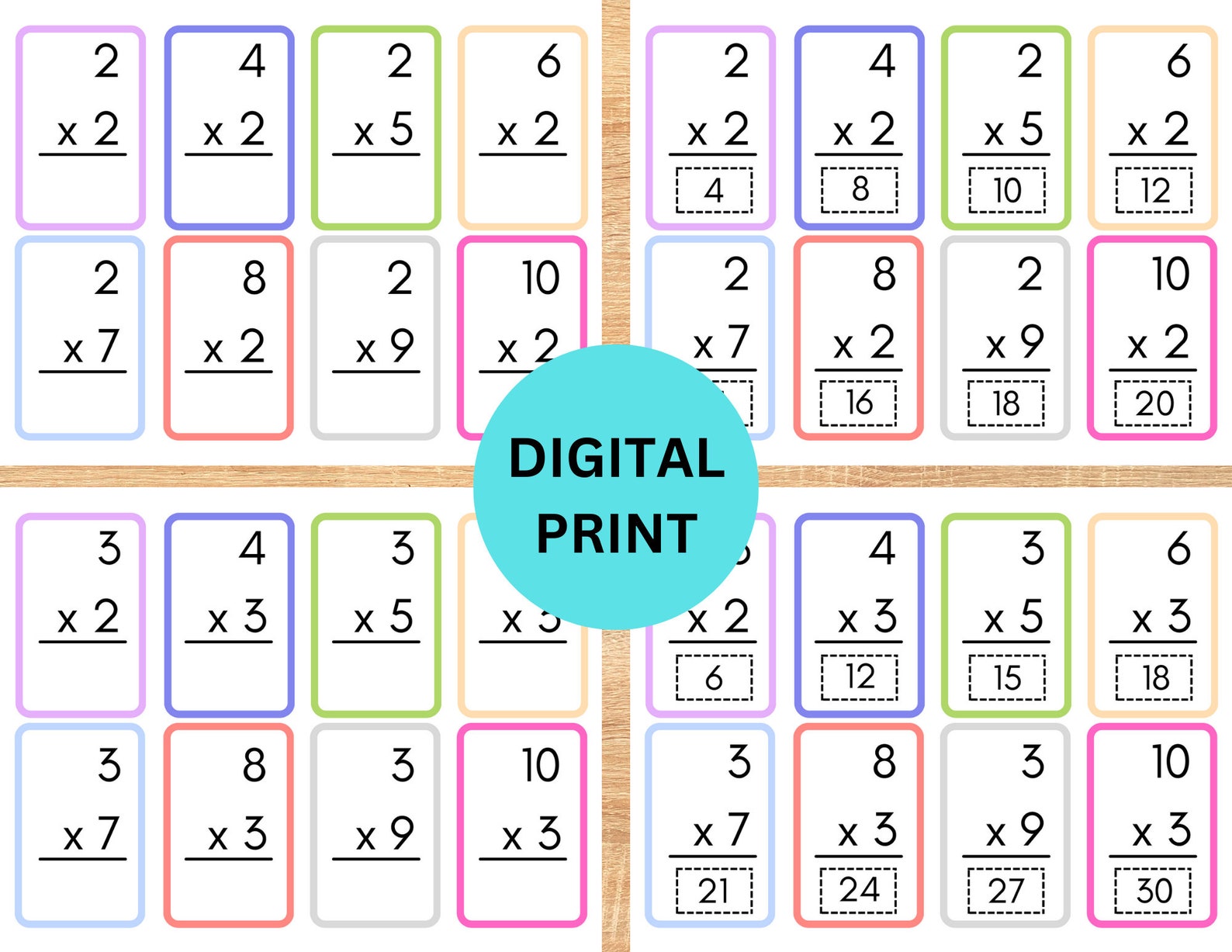 Math Multiplication Flash Cards - Etsy