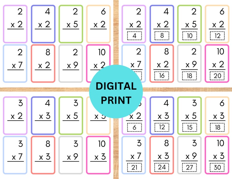 Math Multiplication Flash Cards - Etsy