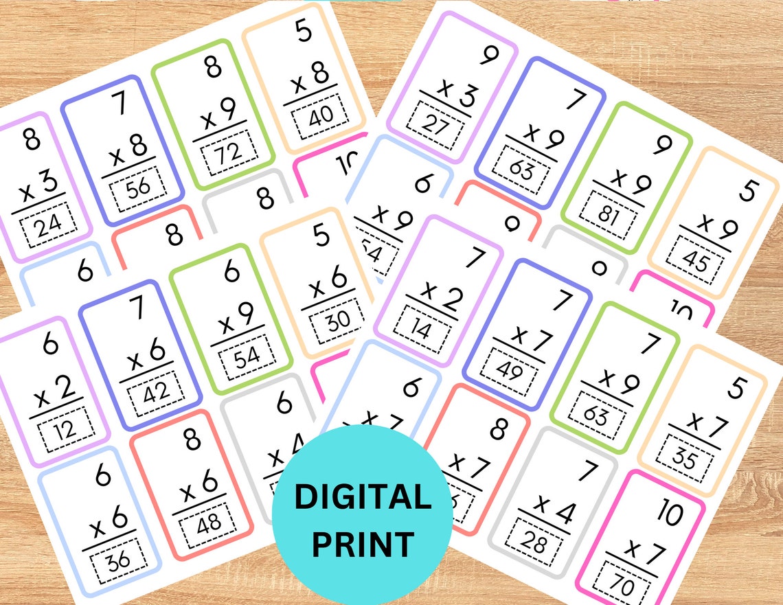 Math Multiplication Flash Cards - Etsy