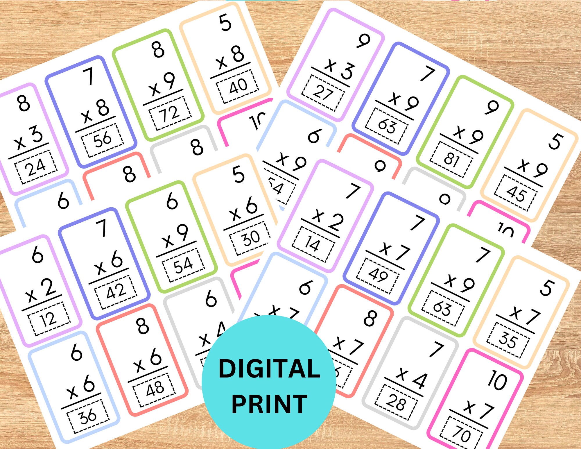 Math Multiplication Flash Cards - Etsy