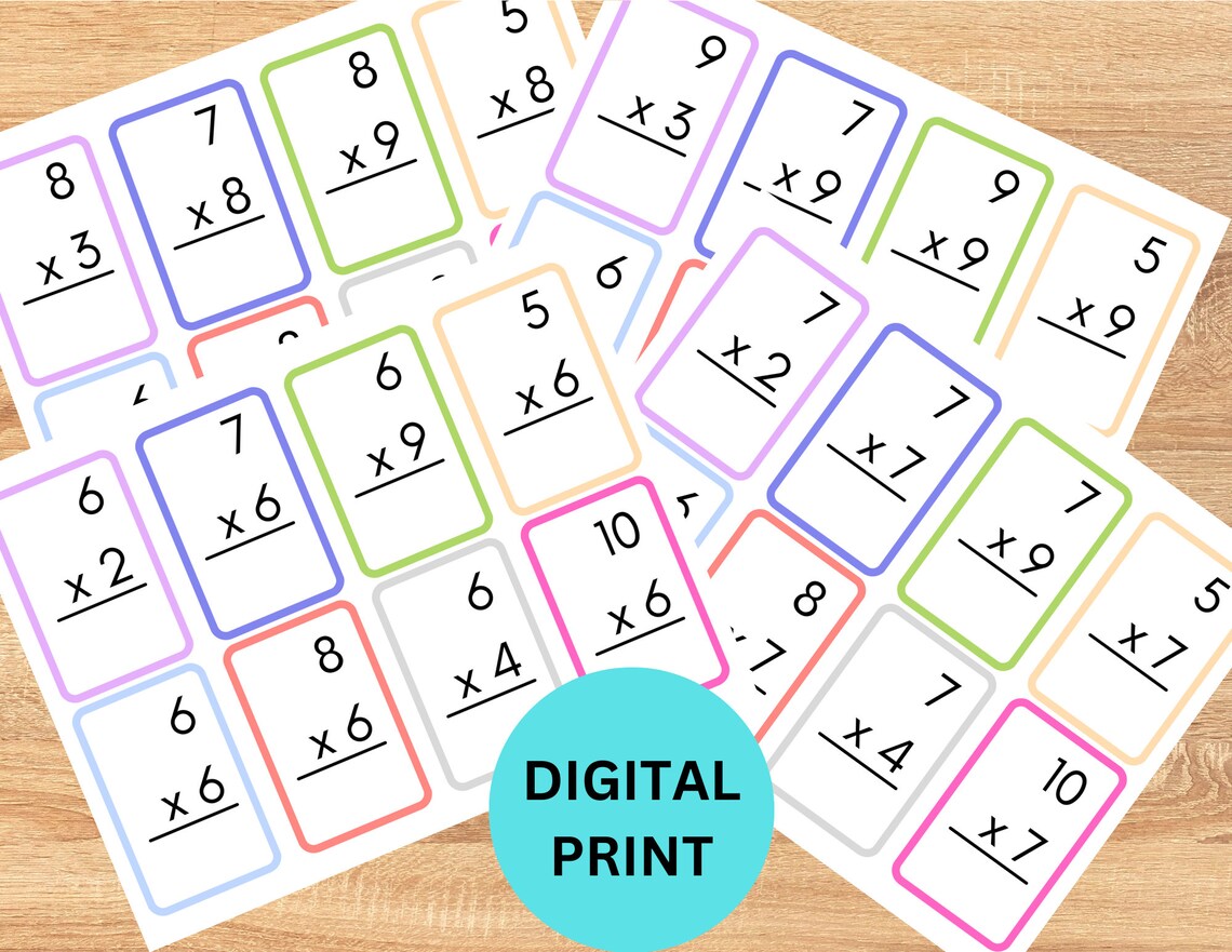 Math Multiplication Flash Cards - Etsy