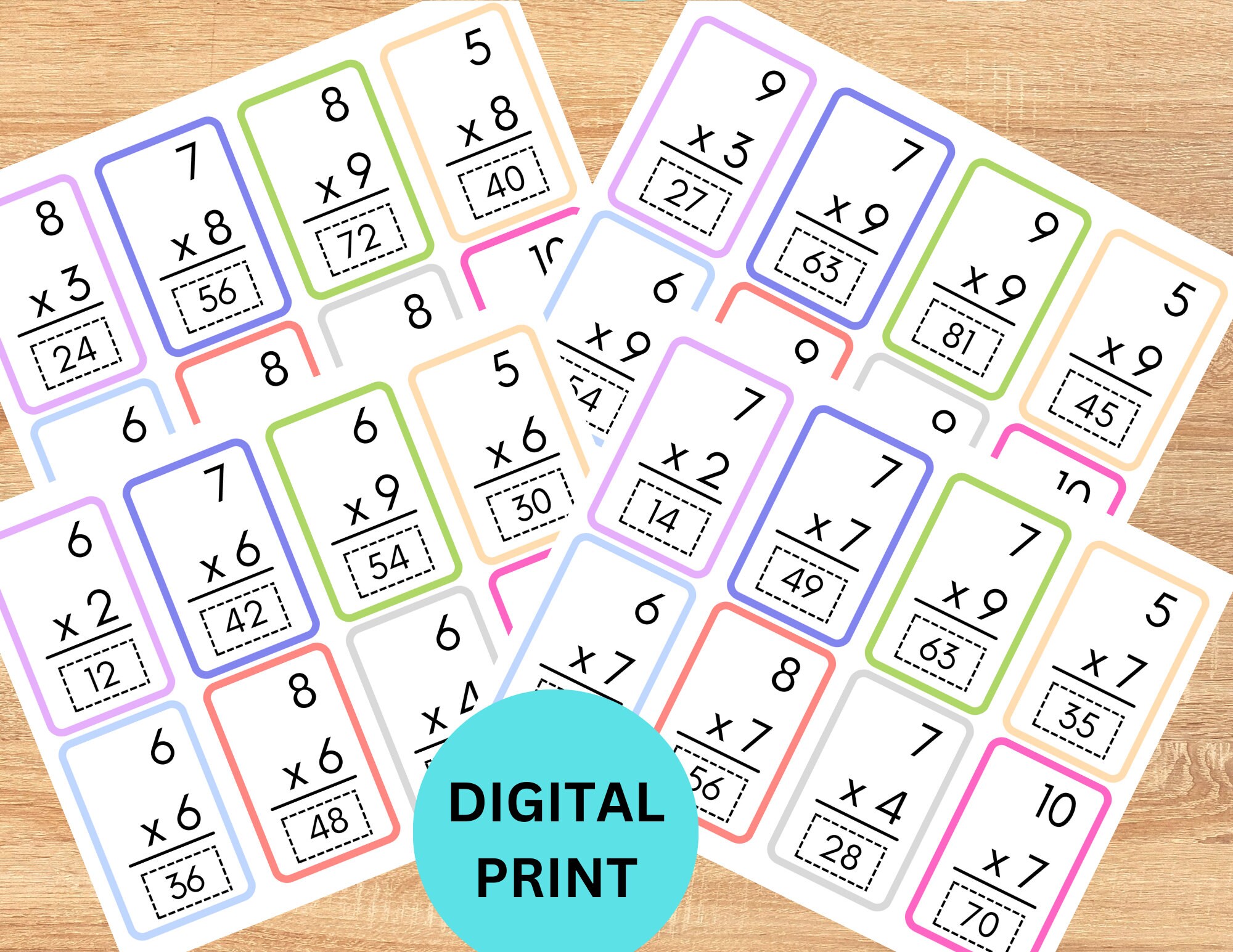 Math Multiplication Flash Cards - Etsy