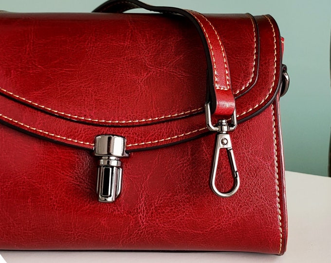 Vintage Red Leather Bag Hippie Boho Style With Bow Handle 1990s Retro ...