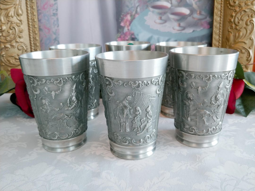 6 Vogel Rein Zinn Pewter Tumblers, Wine Cups ~ German Made ~ Vintage ...