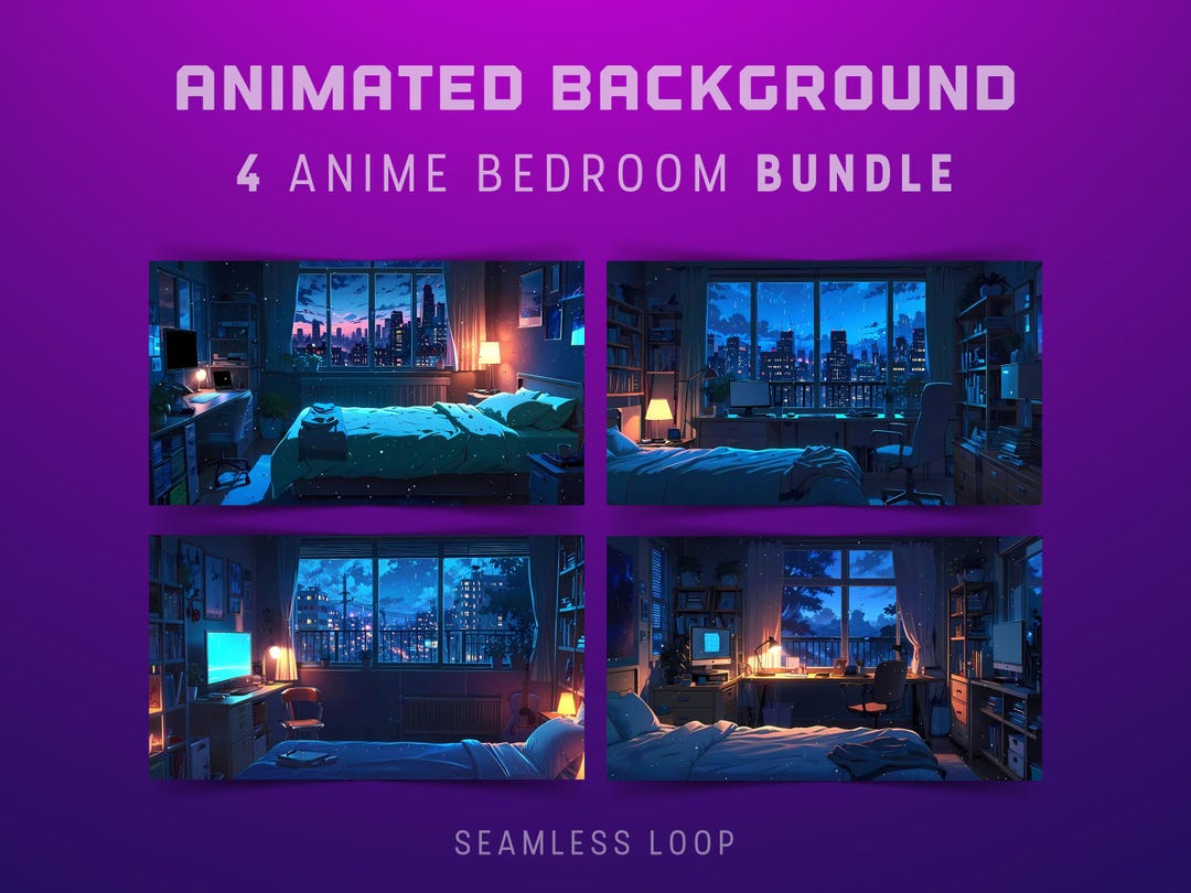 4 Animated Backgrounds Bundle, Vtuber Bedroom Twitch Background, Rain ...