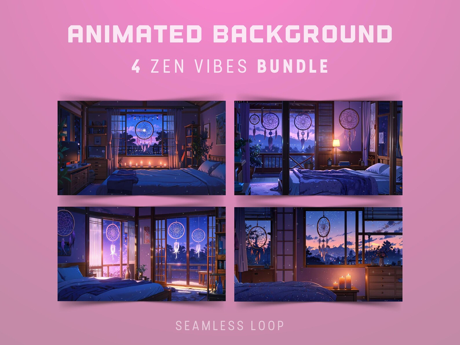 4 Zen Animated Backgrounds Bundle, OBS Streamer Animated Background ...