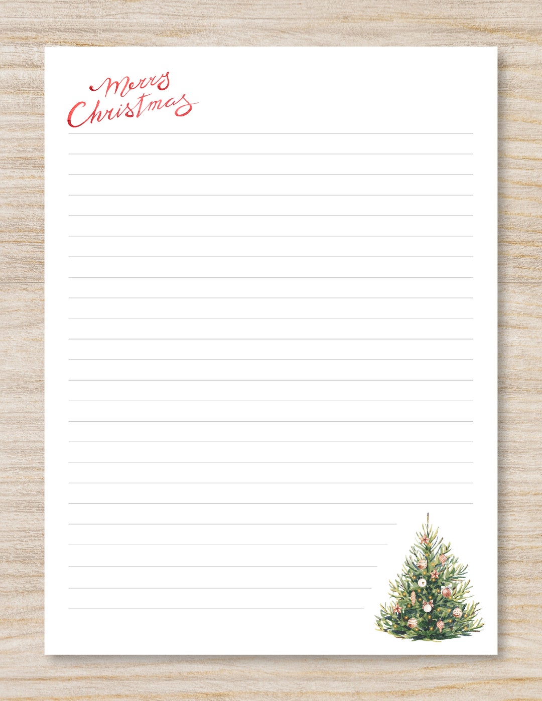 Christmas Stationery Printable Template / Letter Note Paper 8.5" X 11 ...