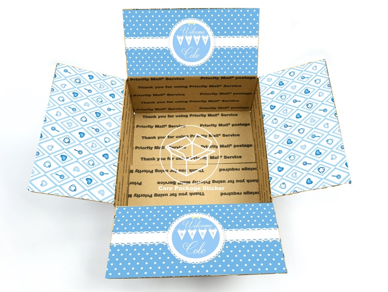 Custom Baby Boy Gift Box With Name / Blue New Mom Care Package / Long ...