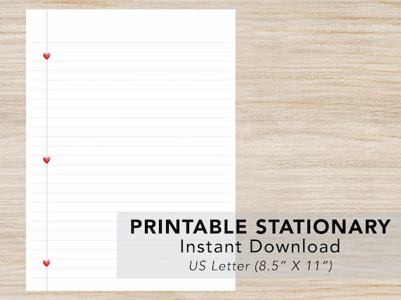 Heart Paper Printable Stationery Template / Letter Note Paper - Etsy