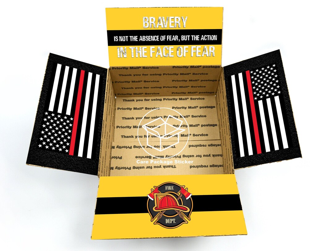 Firefighter Gift Box Stickers / Fireman Care Package Flaps / Thin Red ...