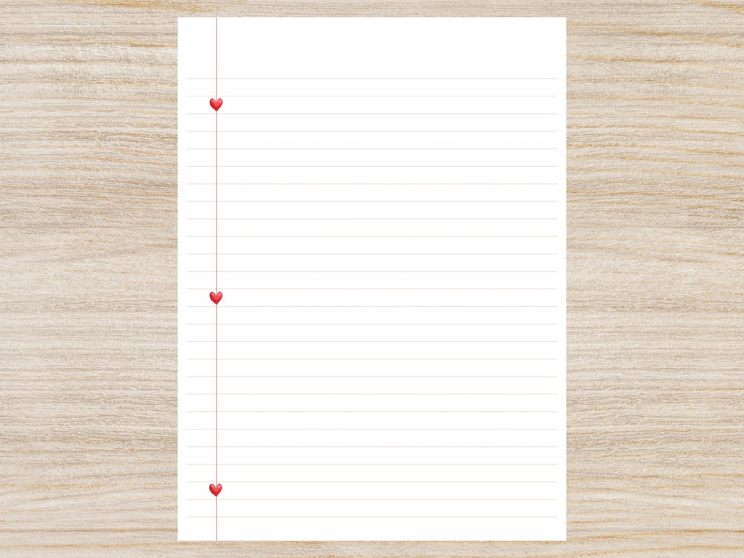 Heart Paper Printable Stationery Template / Letter Note Paper 8.5" X 11 ...