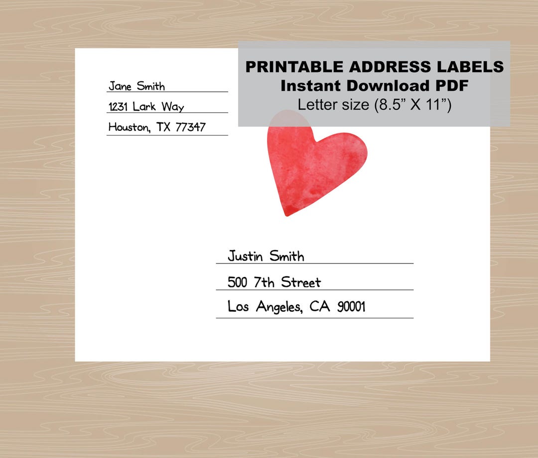 Heart Address Labels Digital Download Set / Care Package / Letter 8.5 ...