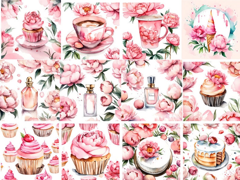 50 Digital Pink Watercolor Graphics - Instant Download for Creative ...