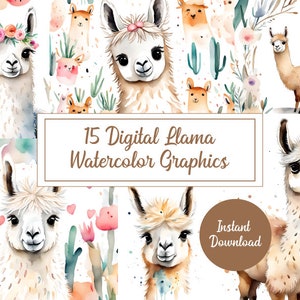 15 Adorable Llama Watercolor Digital Illustrations - Whimsical Charm in ...
