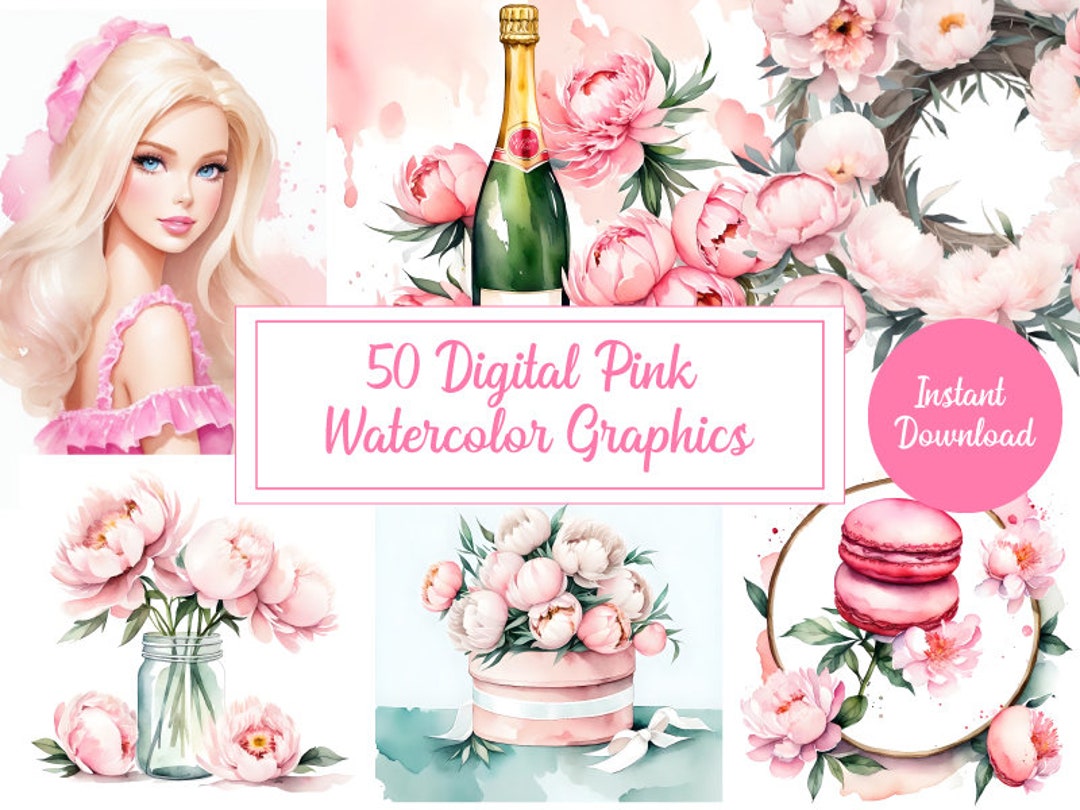50 Digital Pink Watercolor Graphics - Instant Download for Creative ...