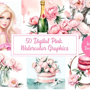 50 Digital Pink Watercolor Graphics - Instant Download for Creative ...