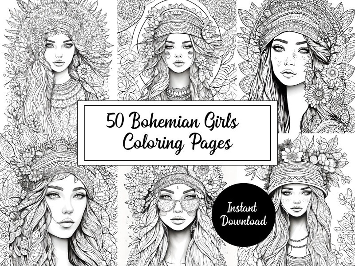 50 Pages Boho Girl Coloring Pages Embrace Your Inner Free Spirit With ...