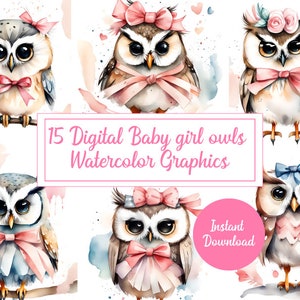15 Sweet Baby Girl Owl Watercolor Illustrations - Whimsical Cuteness in ...