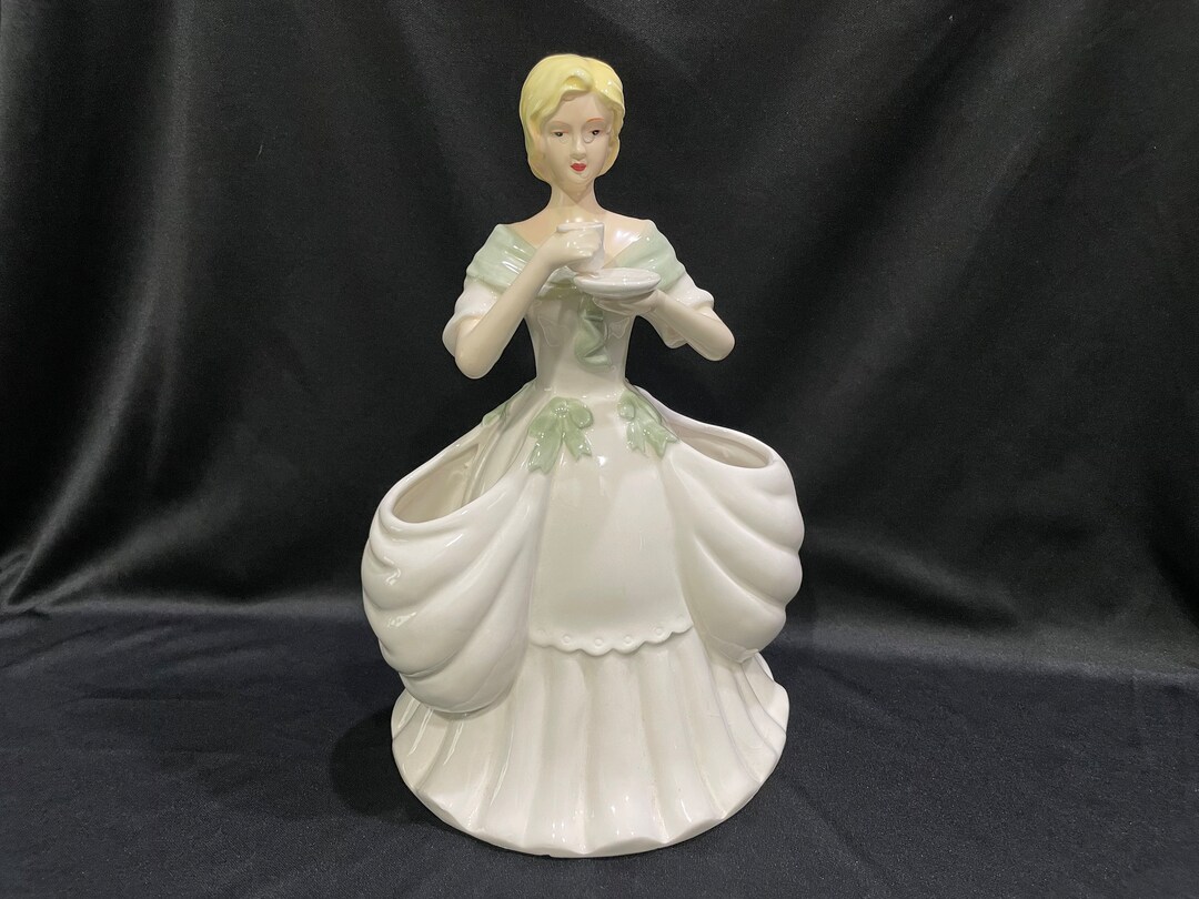 Porcelain Victorian Lady Utensil Holder, Lady With Cup and Saucer ...
