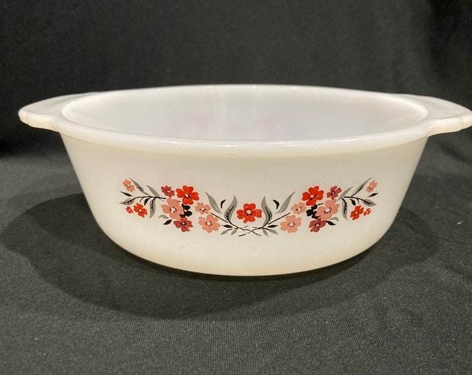Fire King, Primrose , 1qt Round Casserole, Scalloped Handles, Milk ...