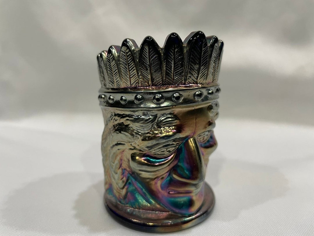 Joe St. Clair Blue Carnival Glass Indian Head Toothpick Holder - Etsy