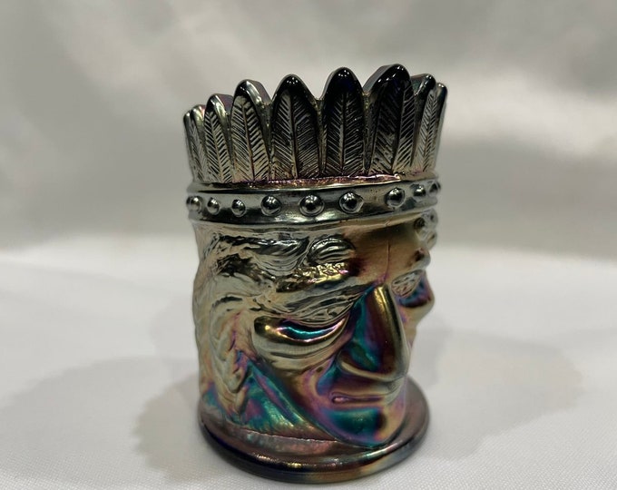 Joe St. Clair Blue Carnival Glass Indian Head Toothpick Holder - Etsy