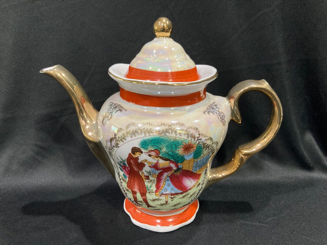 Vintage Luster Finish Teapot With Courting Couple, Gold Trim - Etsy