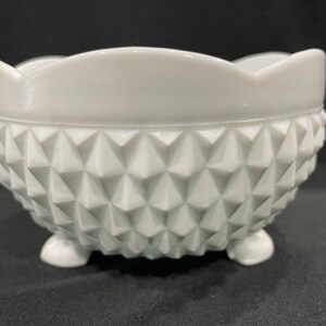 Indiana Glass, Diamond Point Milk Glass Bowl, Three Footed Candy Dish ...