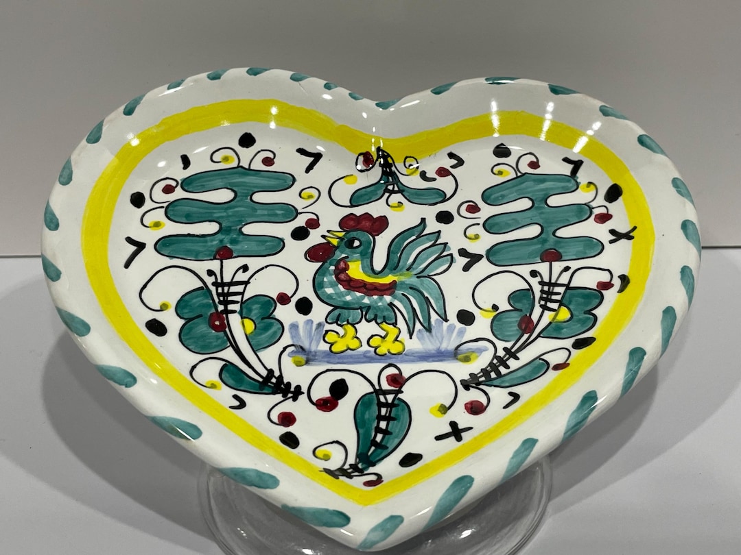 Sambuco Mario Pottery, Made in Italy, Heart Shaped Trinket Bowl With ...