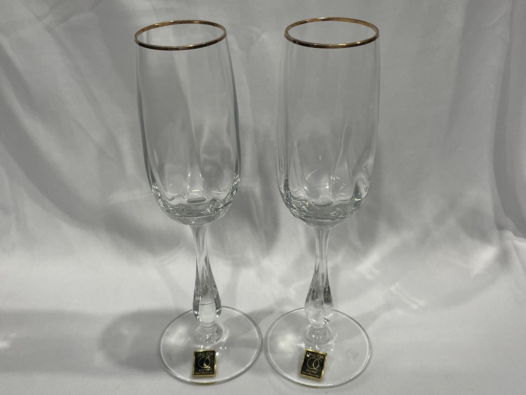 Oneida Flute Champagne Glasses, Gold Rim Wedding Glasses, Glassware ...