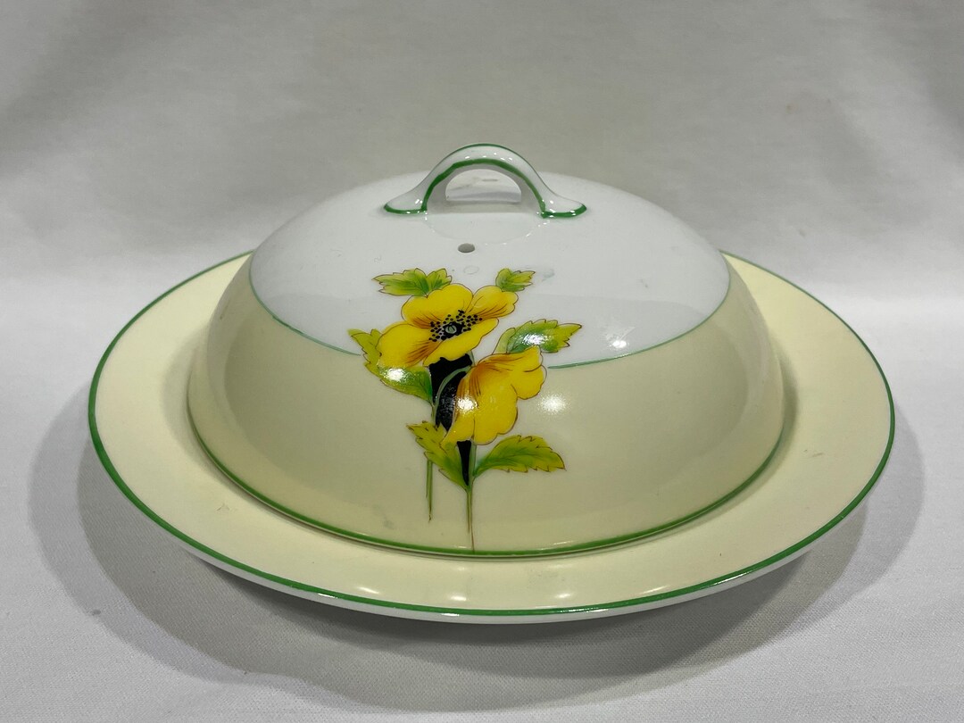 Noritake Round Handl Painted Butter Dish, Round Butter Dish With Yellow ...