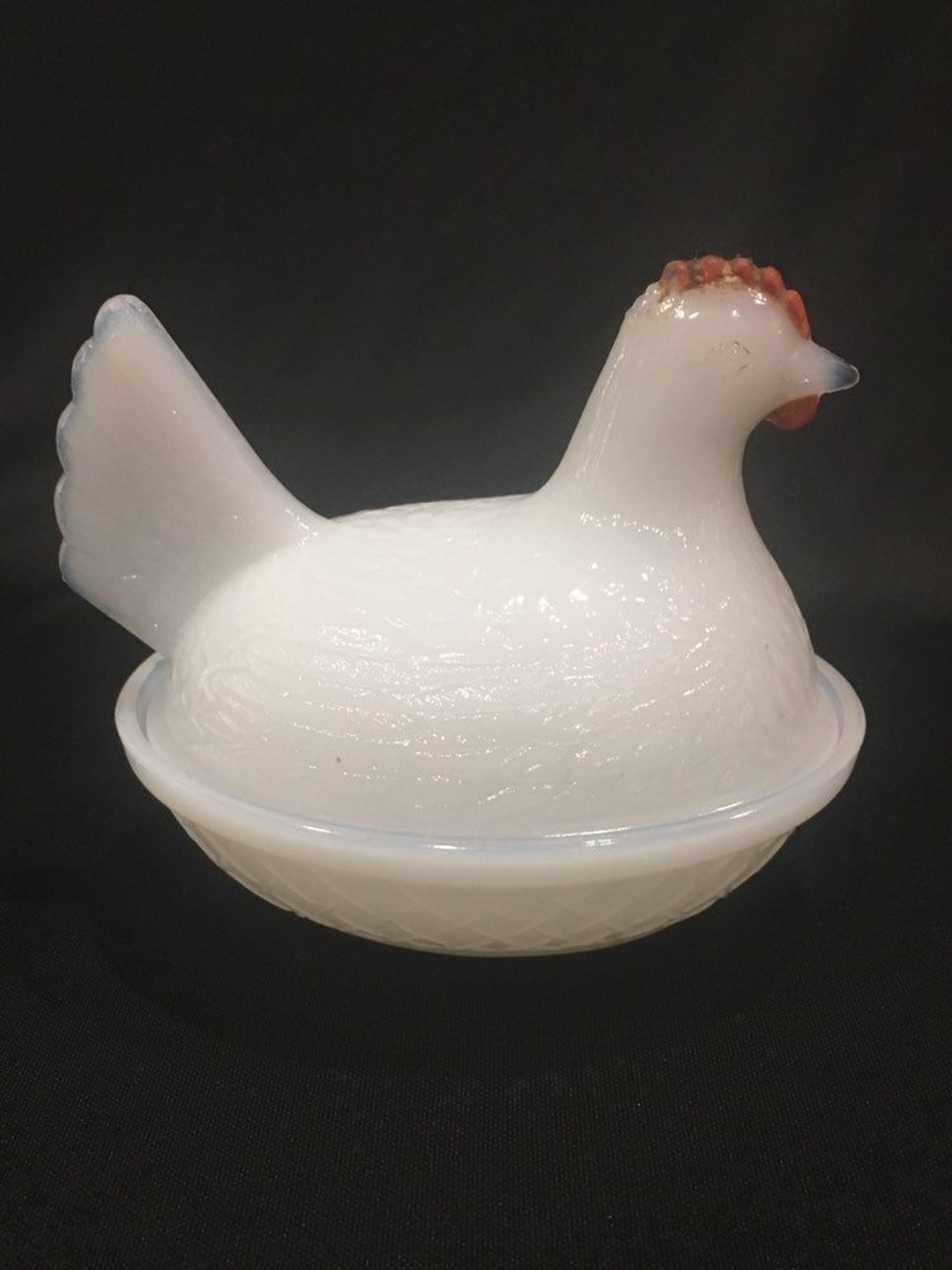 Indiana Glass Hen on Nest, Pressed Glass, Milk Glass Iridescent - Etsy