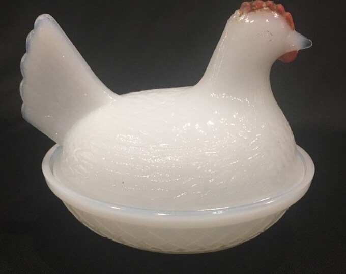 Indiana Glass Hen on Nest, Pressed Glass, Milk Glass Iridescent - Etsy