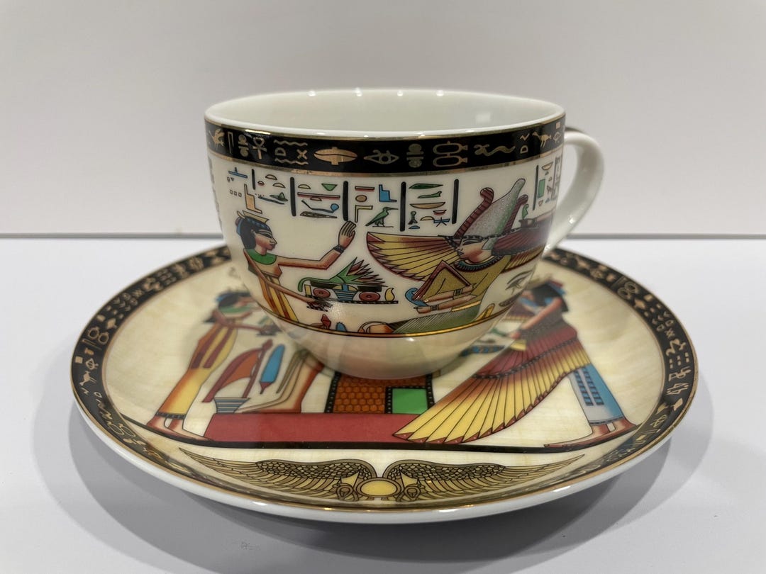 PI International Egypt Cup and Saucer, BC Egyptian Scene, Made in Egypt ...