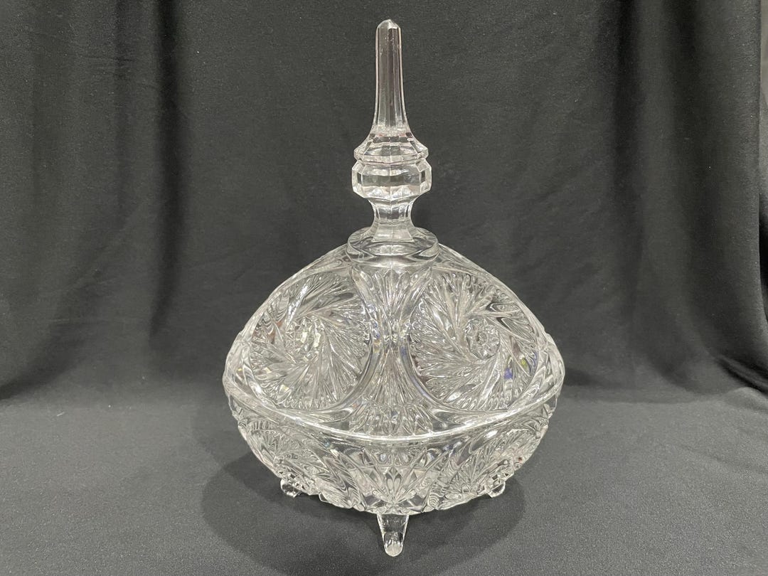 Oval Crystal Covered Candy Dish, Footed Crystal Candy Dish, Covered ...