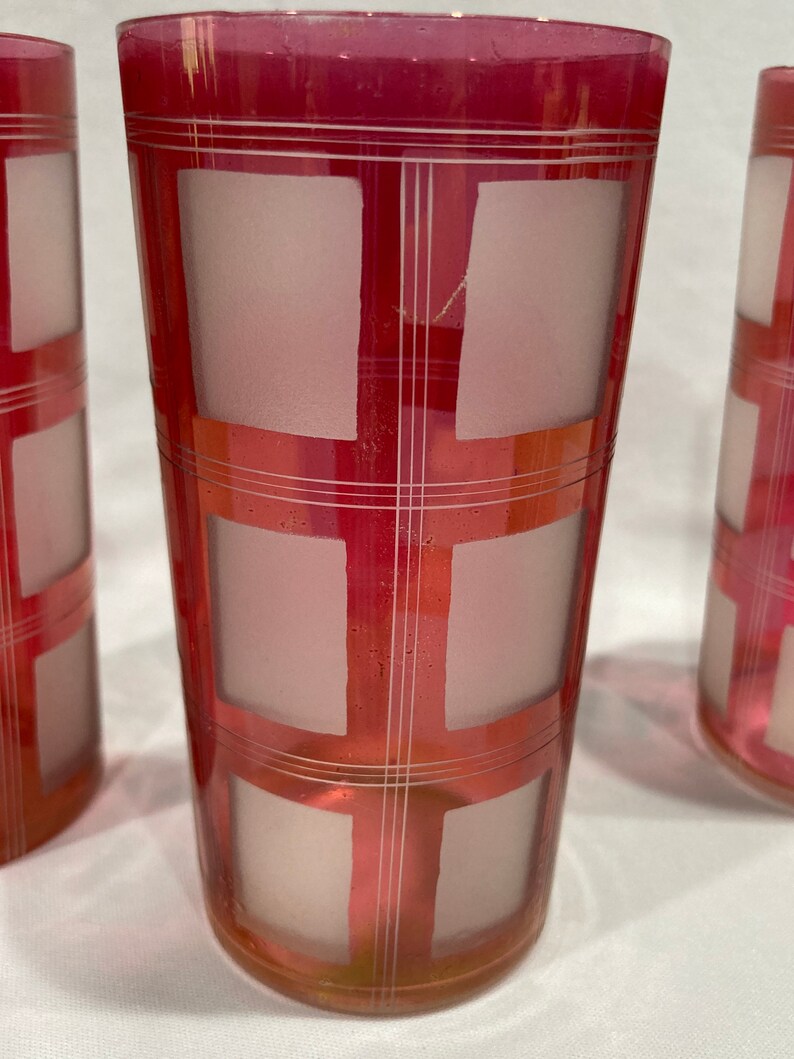 Mid Century Modern Red Glassware With White Frosted Blocks - Etsy