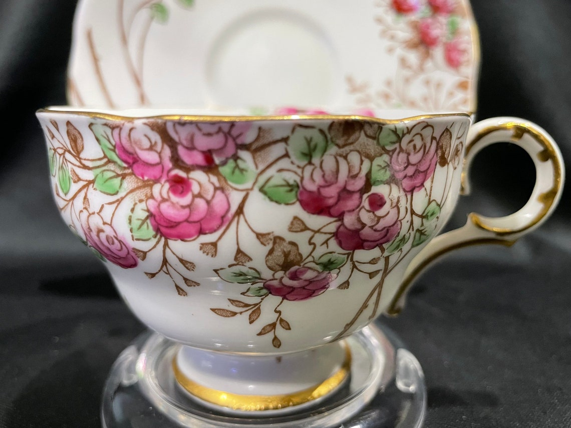 Melba Bone China Teacup and Saucer Rose Colored Flowers - Etsy