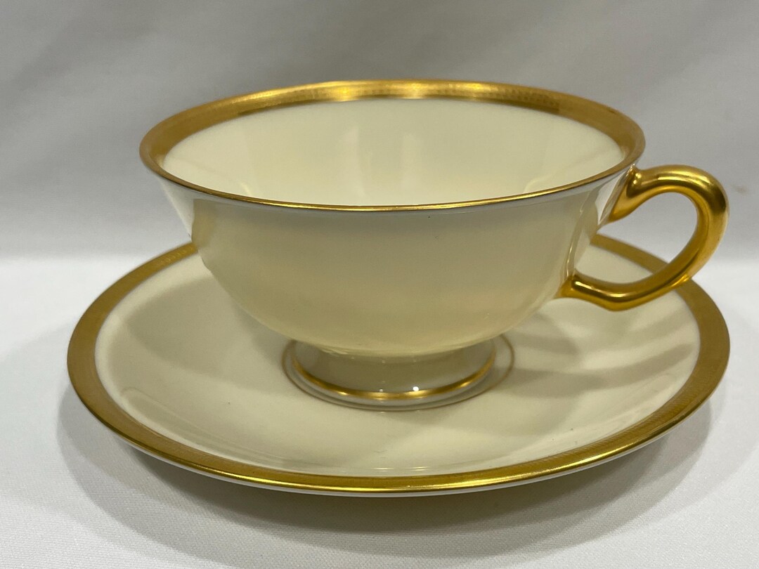 Vintage Lenox Tuxedo Cup and Saucer, Ivory Porcelain With Gold Trim - Etsy