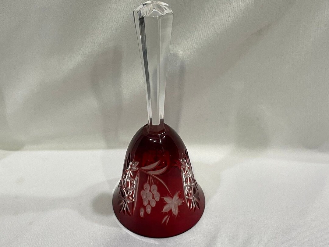 Red Bohemian Cut Glass Bell, Dot and Leave Red Glass Bell - Etsy