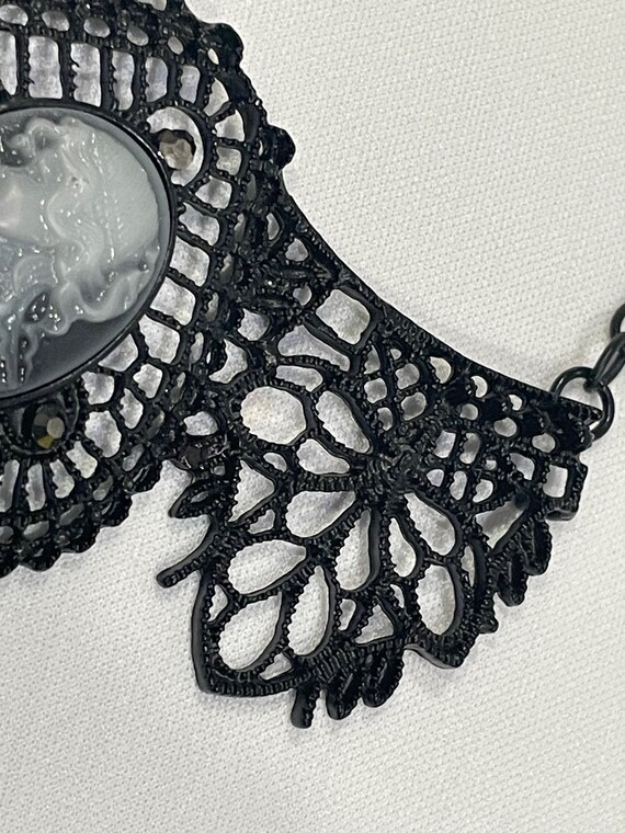 Black Metal Lace Frame with Cameo on 20" Black Chain,… - Gem