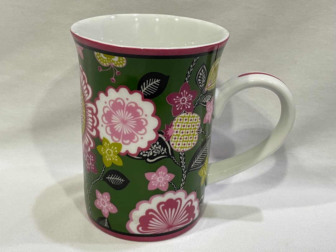 Vera Bradley, Priscilla Pink Mug, Green and Pink Paisley Mug - Etsy