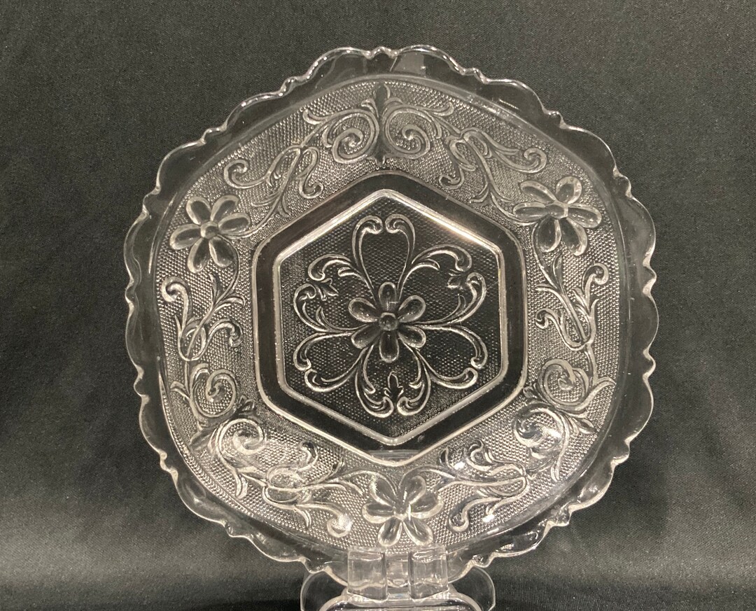 Indiana Glass Daisy Pattern, Hexagonal Pressed Glass Candy Bowl ...
