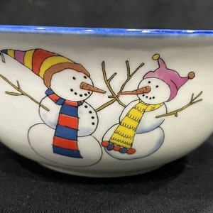 Christmas Swirl, Hand Painted Snowman Bowl, Bowl With Blue Swirled ...