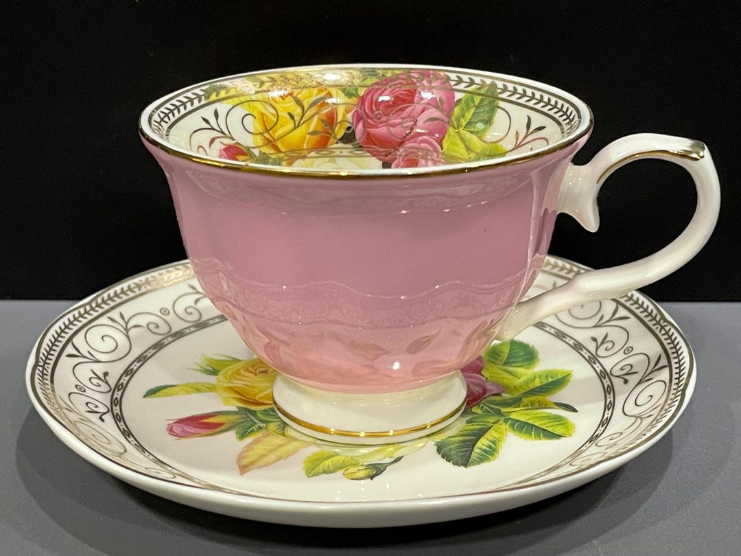 Grace Teaware Pink Floral Demitasse Teacup and Saucer - Etsy