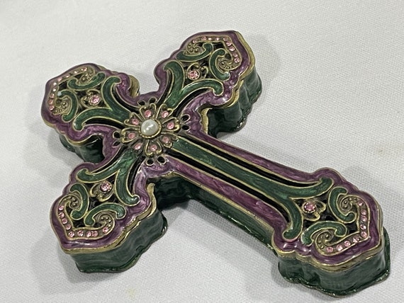 NIKKY Enamel Brass Cross Trinket Box Shallow Cross Shaped - Etsy